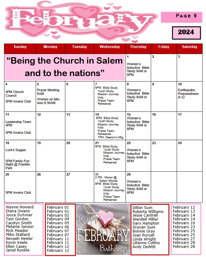Calendar of Events – Salem First Baptist Church
